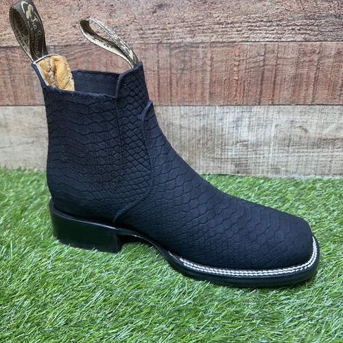 MENS COWBOY WESTERN LEATHER BLACK SLIP ON ANKLE SQUARE TOE BOOTS PYTHON ...