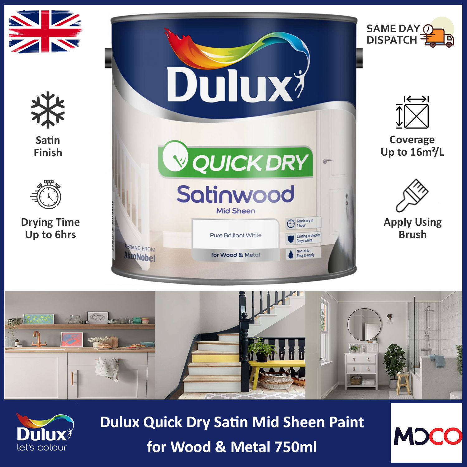 Dulux Quick Dry Paint Satinwood Interior Wood Metal Pure Brilliant ...