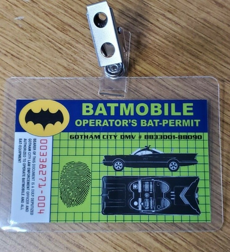 Batman ID Badge - Gotham City Batmobile Operator's Bat - Permit Cosplay ...