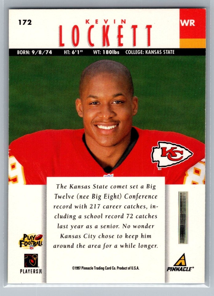 1997 PINNACLE ROOKIE CARD # 172 Kevin Lockett - Kansas City Chiefs | eBay