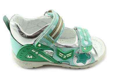Minimen Girls Open toe leather sandals (4301-13-6A Turquoise) Made in ...