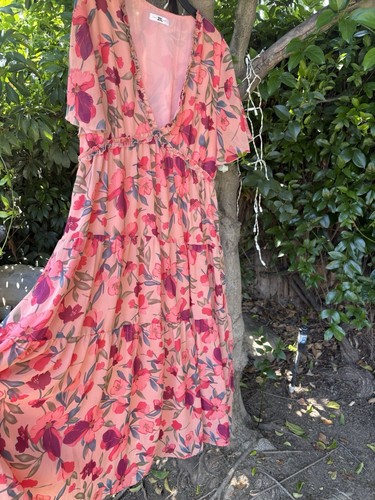 Women's Peach Floral Maxi Dress 2XL Romantic Flowy Cottage Core | eBay