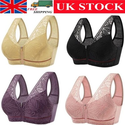 Ladies Front Fastening Bra Non Wired Non Padded Soft Stretch Sports Bra ...