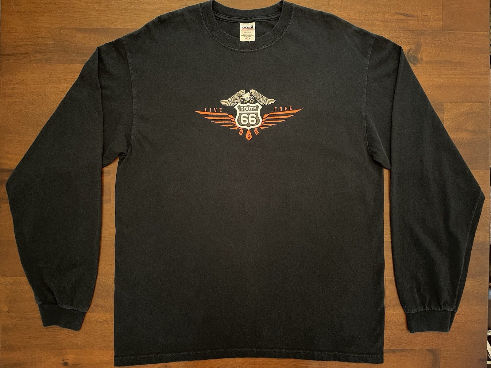 2001 Vintage Anvil Route 66 Live Free Eagle Long Slee… - Gem