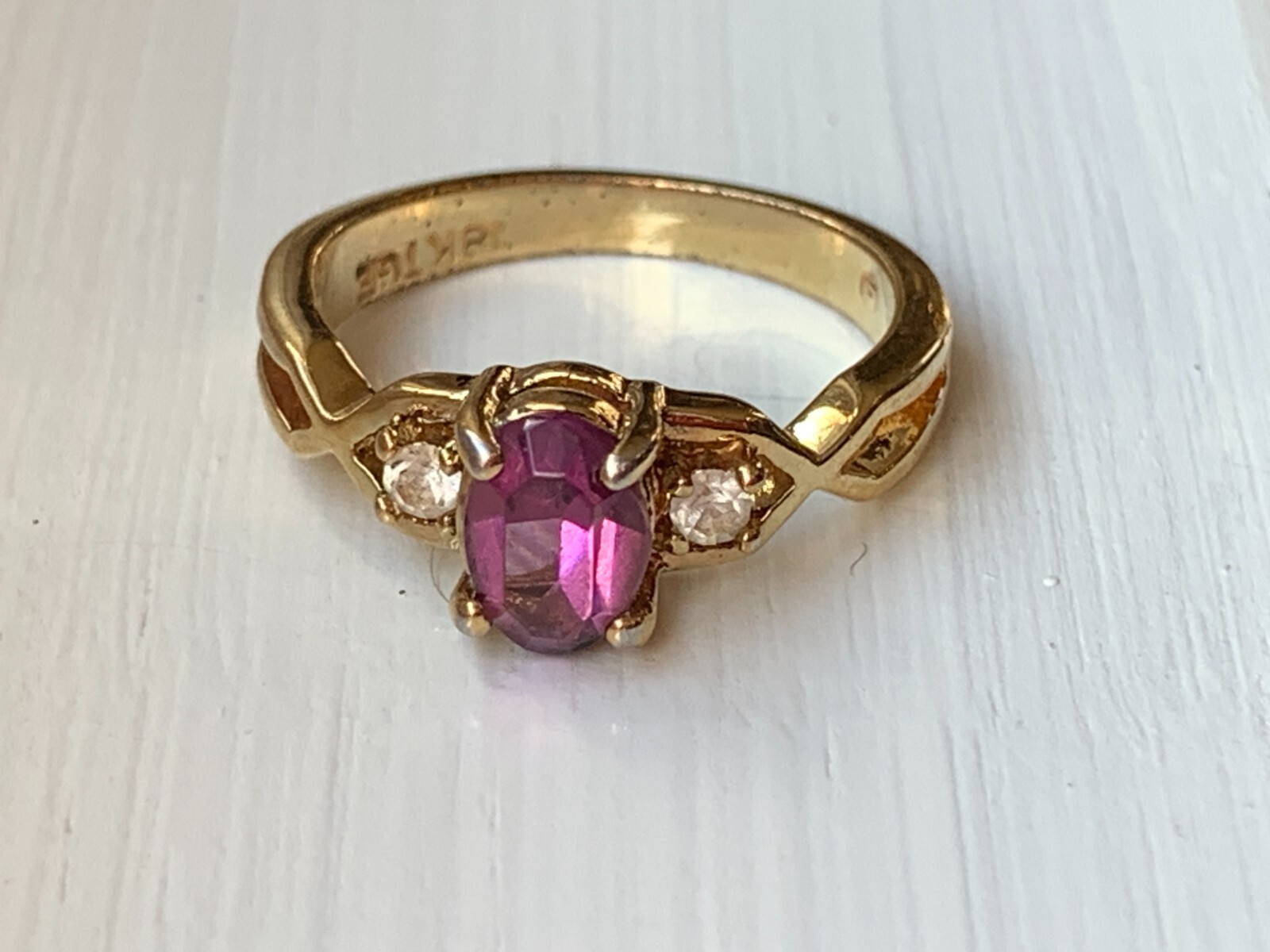 18K TGE Gold Electroplated RING Oval Pink Fluorite 7x5mm Stone Size 5.5 ...
