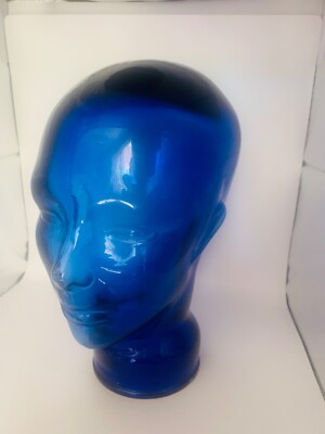 Vintage Cobalt Blue Glass Life Size Glass Mannequin Head Bust Display ...
