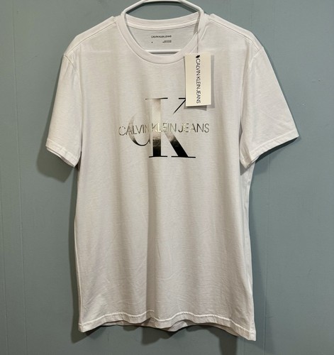 Mens New w/ Tag Calvin Klein Jeans, Medium White Logo T Shirt. Casual ...