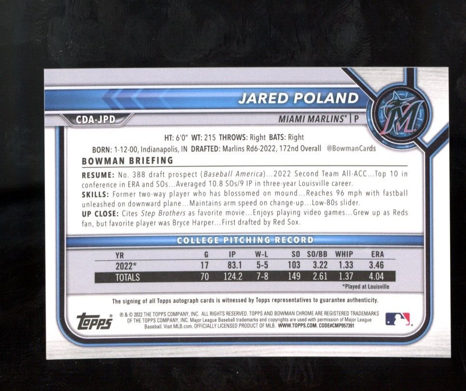 2022 Bowman Chrome JARED POLAND Auto #CDA-JPD | eBay