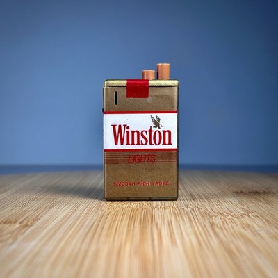 Vintage Winston Lights Cigarette Pack Lighter Gold Metal Case ...
