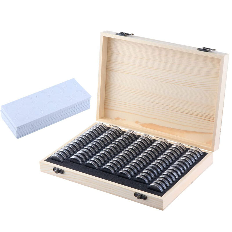 100Pcs Coins Display Storage Box Case Capsules Wooden For Collectible ...