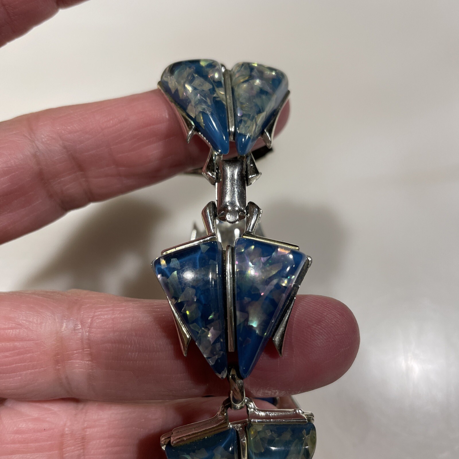 Vintage Coro Blue Confetti Lucite Triangle Stone Link Bracelet & Parts ...