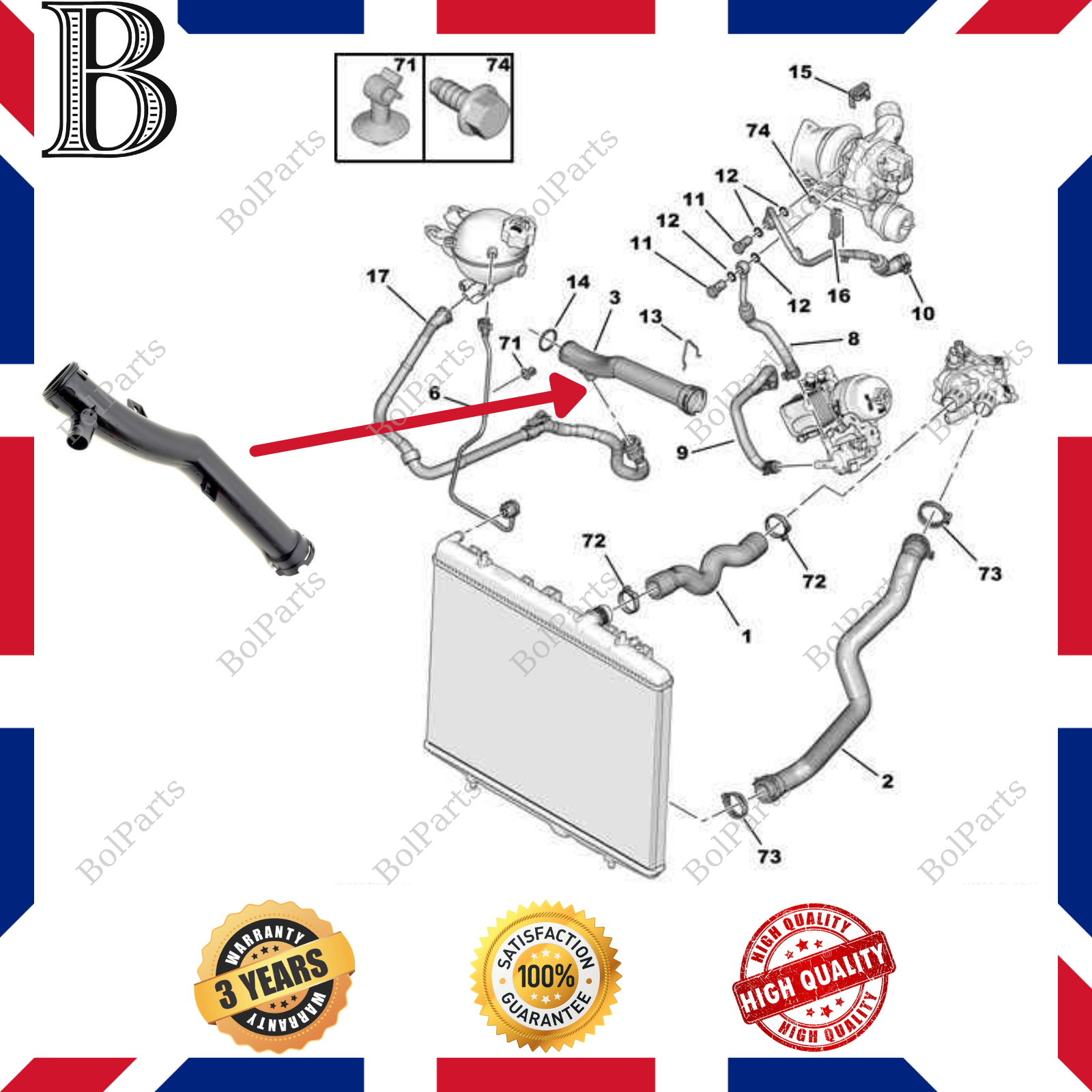 Water Coolant Pump Hose Pipe fits PEUGEOT CITROEN DS 1.6 1351VF 1351.VF ...