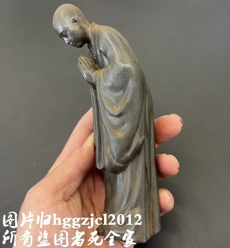 7.5" Iron Powder Rust Cast Bowing Monk Statue Buddhism Zen Praying ...