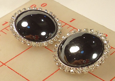 3 Lg Czech silver metal shank buttons hematite glass stone rhinestone1 ...