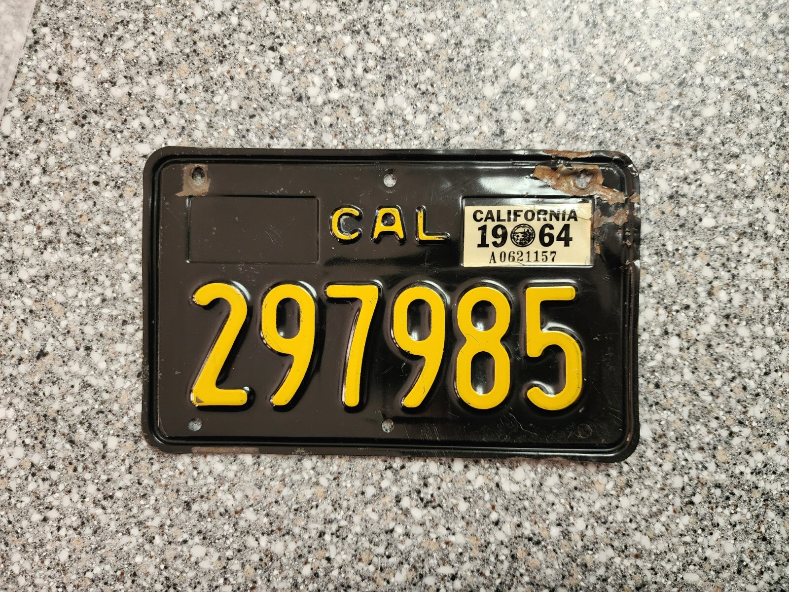 1963 California Motorcycle License Plate, 1964 Validation, DMV Clear ...