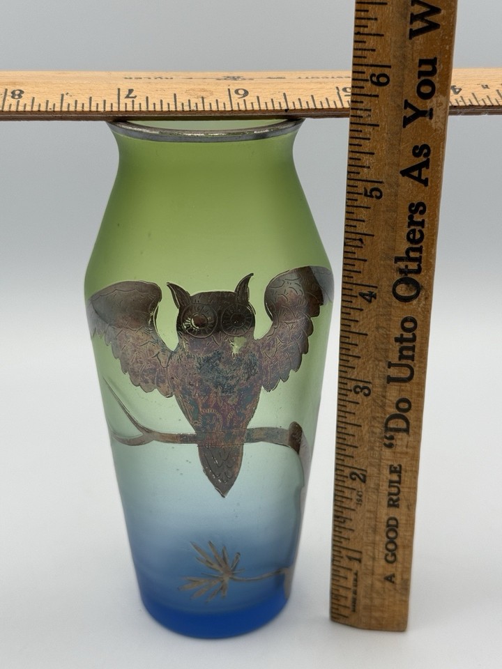Antique Art Nouveau 6” Opaque Silver Overlay Owl Vase Loetz Carl ...