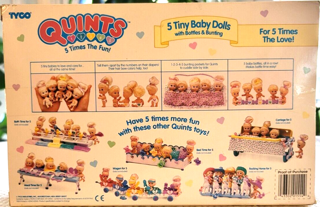 Quints 1989 NOS 5 Tiny Baby Dolls Black African American TYCO Play Set ...