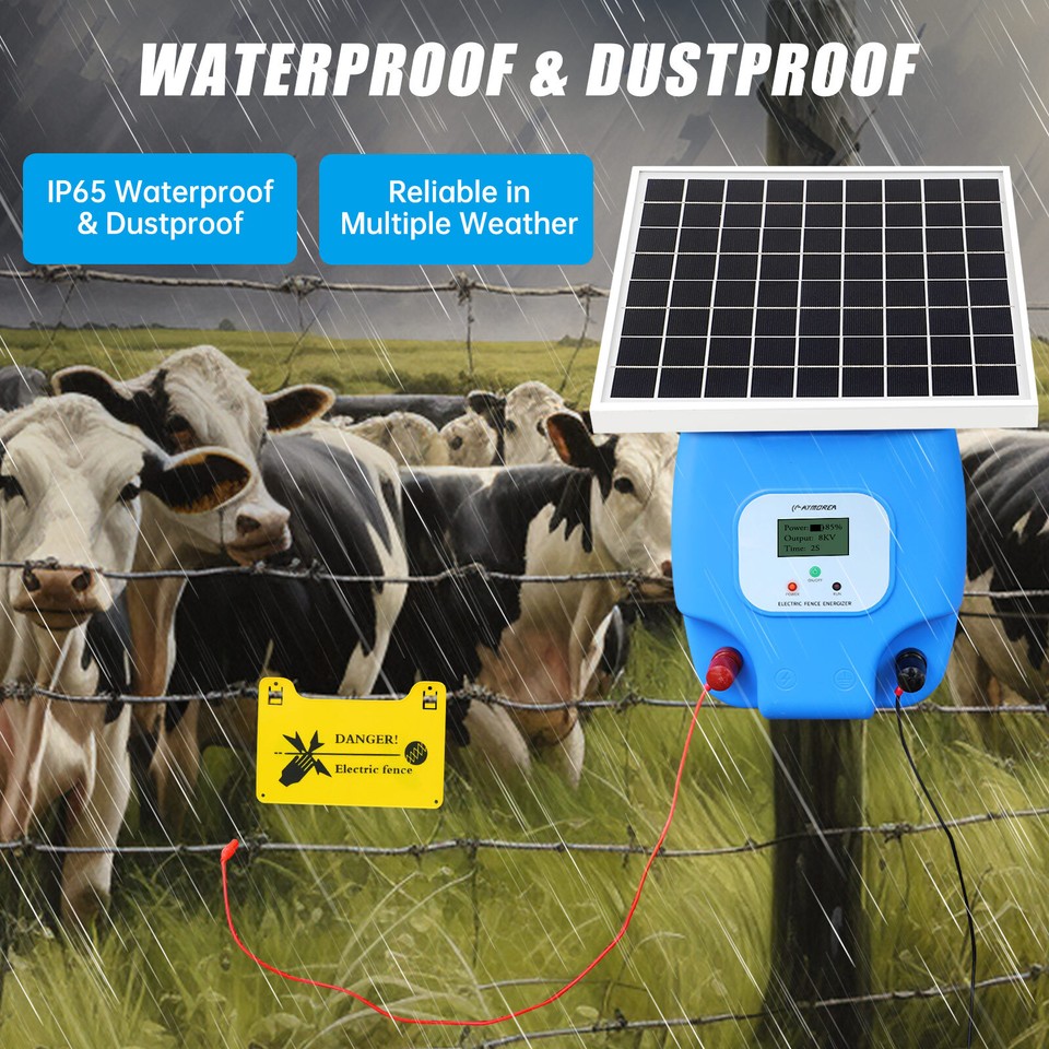 10W Solar Electric Fence Charger LCD Display Energizer for Wire Poultry ...