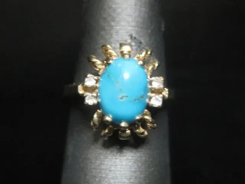 10K GOLD DIAMOND, TURQUOISE RING Size 3.75 | eBay