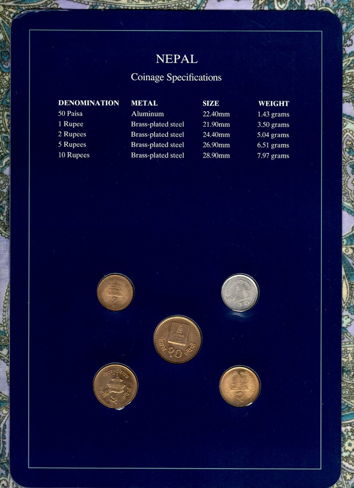 Coin Sets of All Nations Nepal Blue 1,2,5,10 Rupees, 50 Paisa 1994 ...