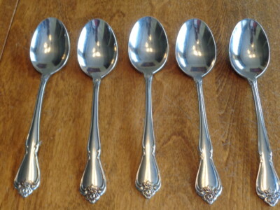 ONEIDA ARBOR ROSE TRUE ROSE STAINLESS PLACE OVAL SOUP SPOONS LOT OF 5 ...