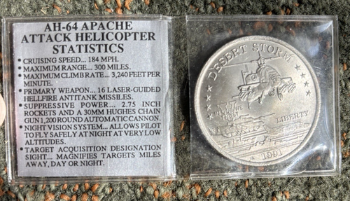 1991 Desert STORM $5 Dollar Coin From the Marshall Islands AH-64 Apache ...