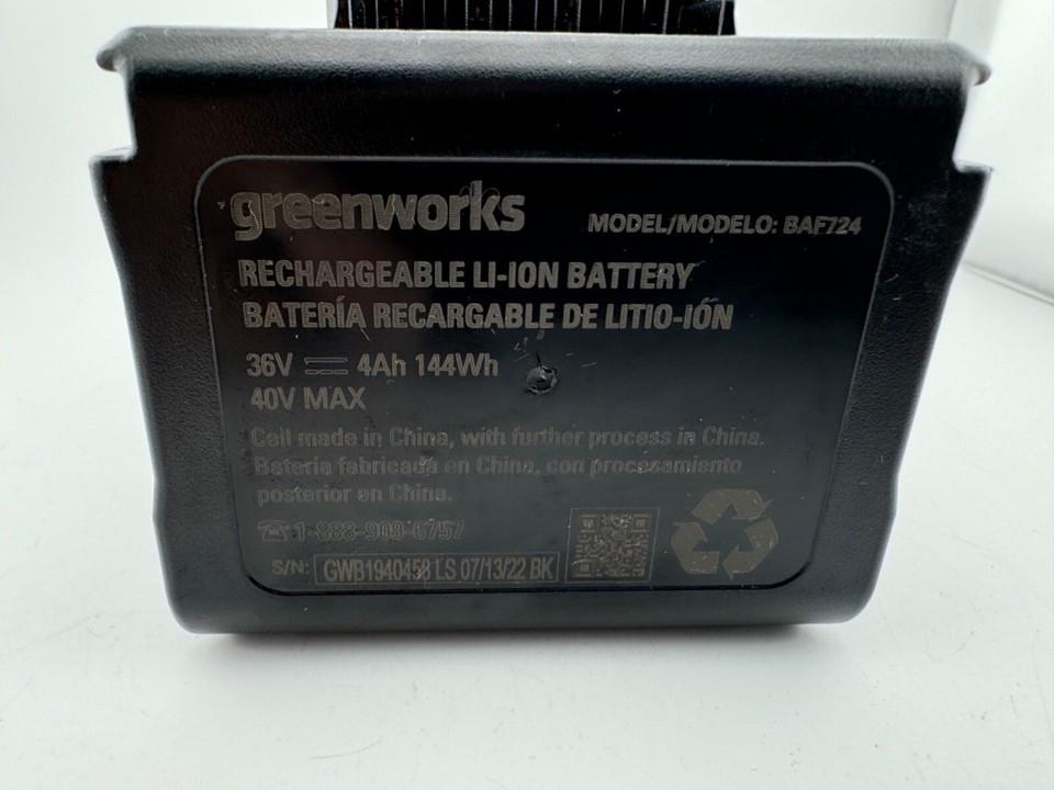 GREENWORKS (BAF724) 40V 4.0AH GENUINE ORIGINAL LITHIUM-ION RECHARGEABLE ...