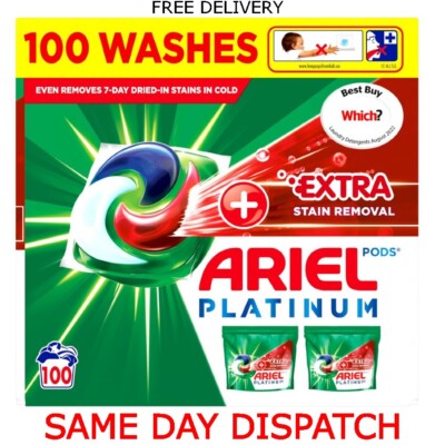 Ariel Platinum Washing Pods 100 Washes 2320G +Extra Stain Removal On ...