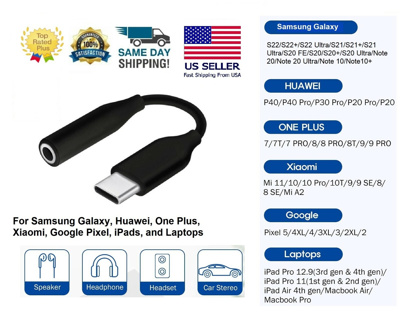 NEW USB Type C Audio Jack Adapter Type-C to 3.5mm Samsung Galaxy S21 ...