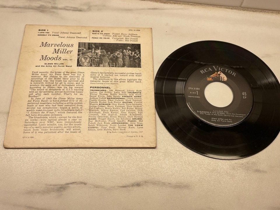 Vintage 45 RPM RECORD 7" VINYL Marvelous Miller Moods I Love You Vol ...