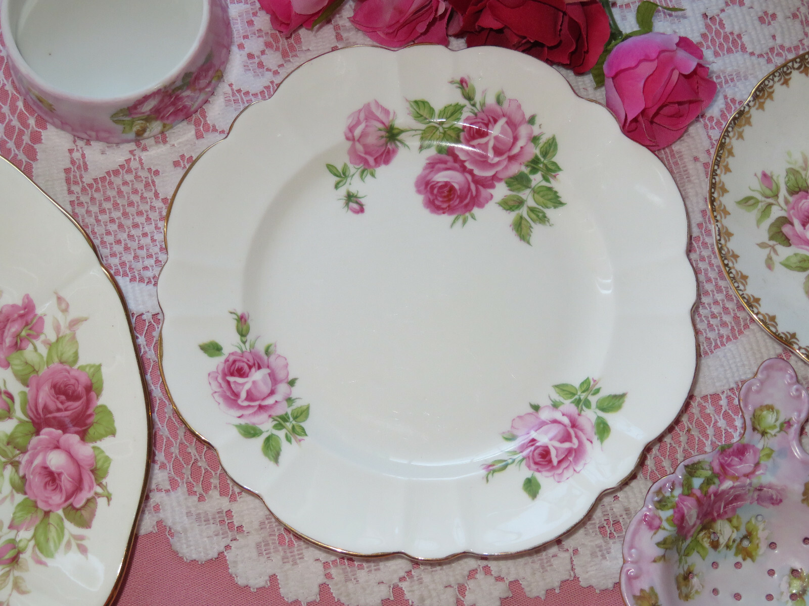 Vintage Bone China England Pink Roses Scalloped Salad Plate ~ Rare ...