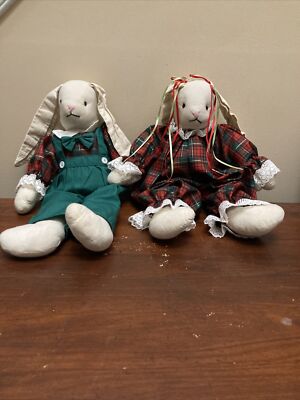 Cloth Country Bunny Rabbits Stuffed Animal Doll 16" Holiday Christmas ...