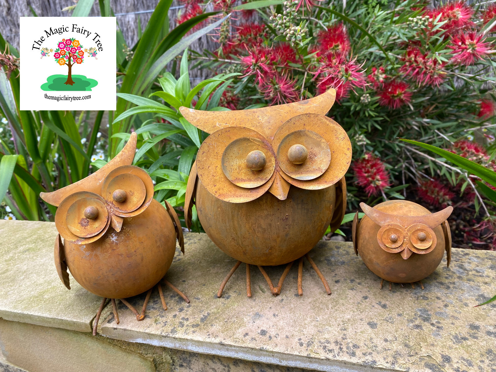 Rusty metal owls - garden ornament decor - small medium large - rust ...