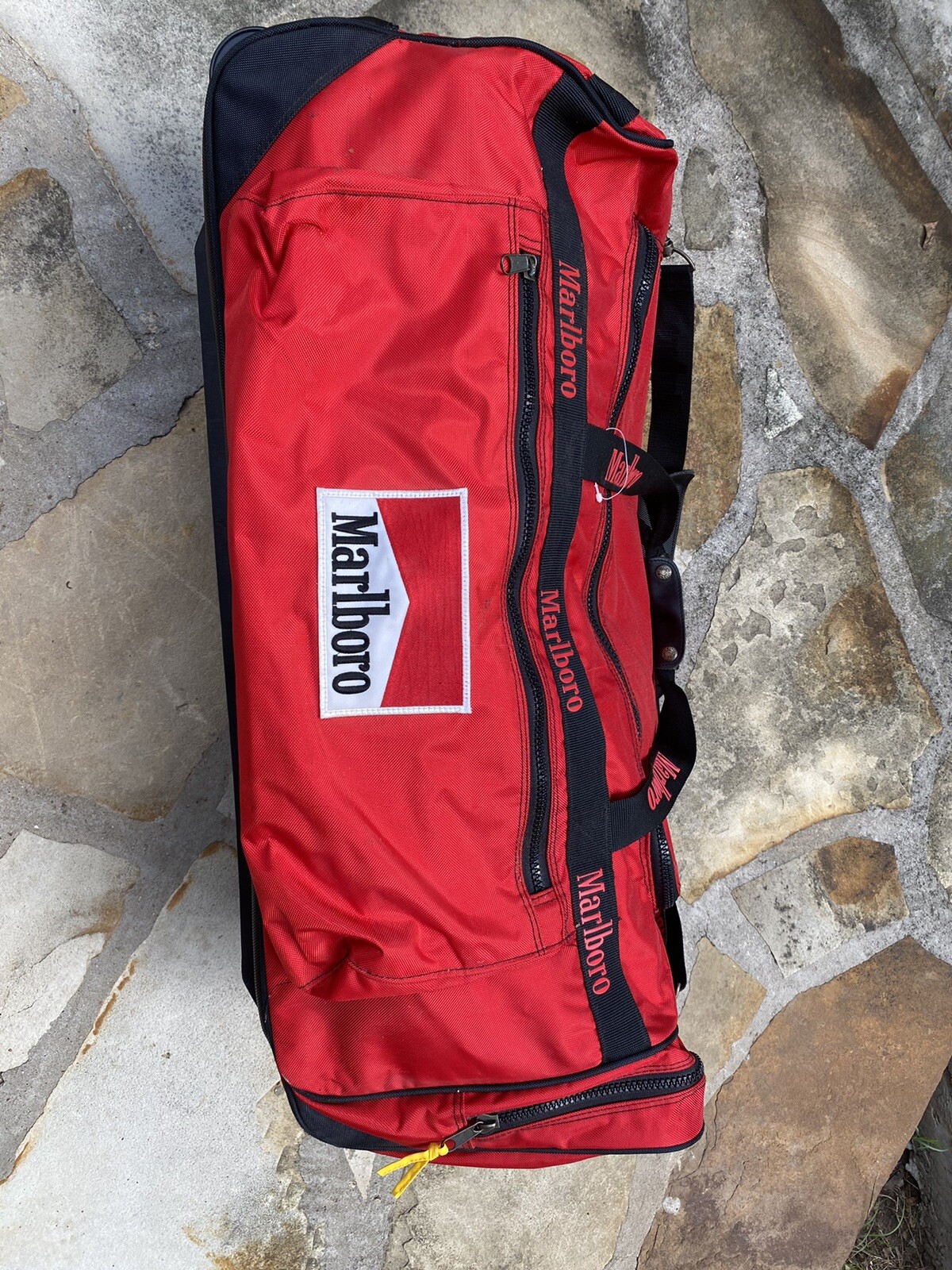 HUGE Vintage Marlboro Red Duffle Bag 29X18” u-zipper… - Gem