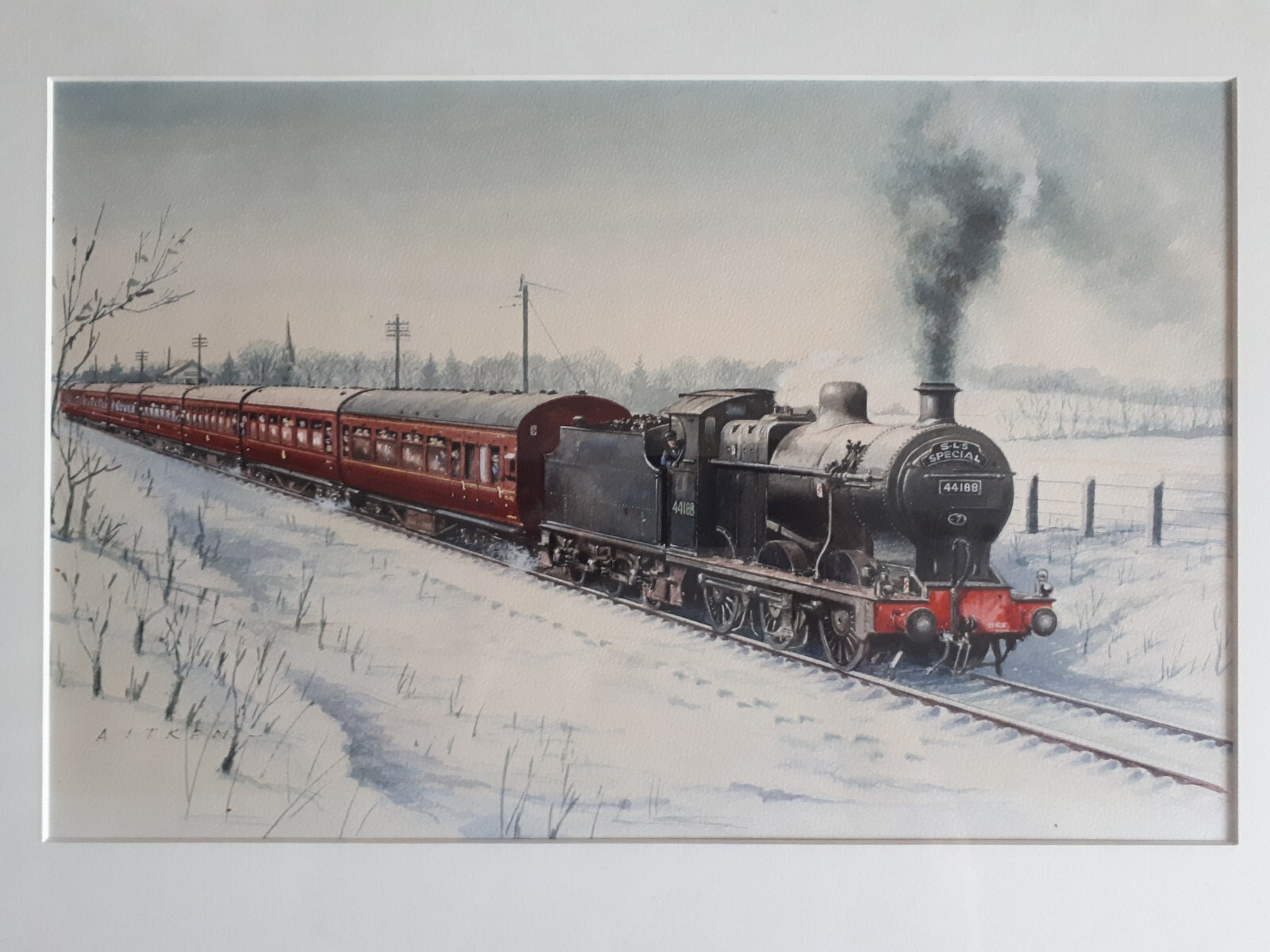 Kenneth C Aitken GAvA Original Watercolour Painting Locomotive 44188 ...
