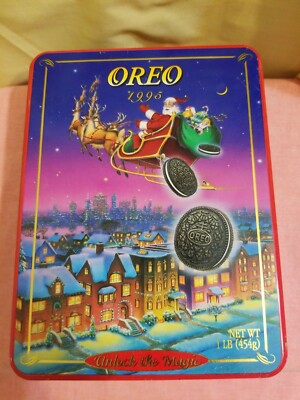 OREO 1995 Santa Christmas Collectible Cookie Box Tin Canister Holiday ...