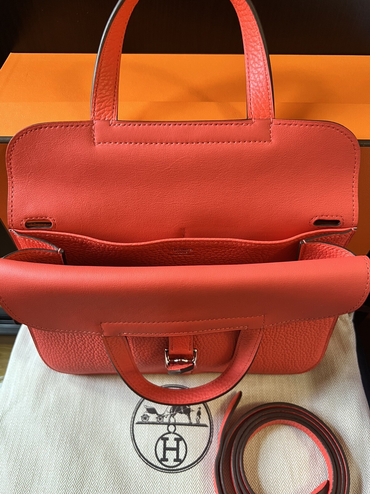 Authentic HERMES Halzan Size 25 Taurillon Clemence Rose Texas | eBay