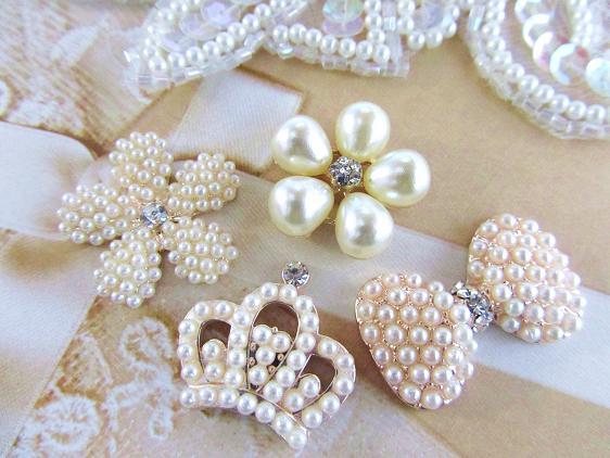 8 Pearl & Crystal Rhinestone Jewel Piece Craft/Accent/Bead/Princess E60 ...