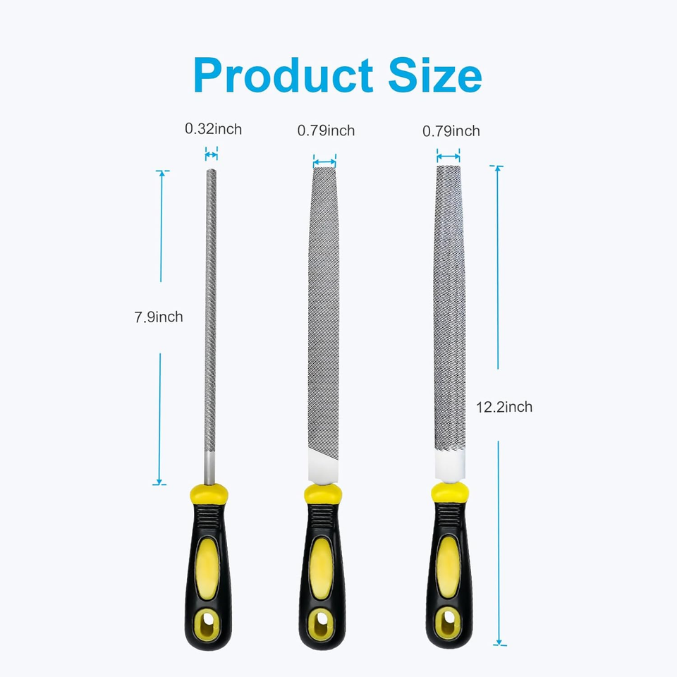 3Pcs Metal File Set, 8-Inch Professional High Carbon Steel Metal File ...