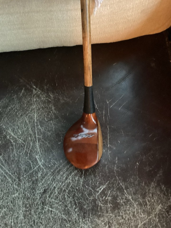 Antique Hickory Wood Shaft Spalding Stripe top Spoon 18* Golf Club D0 ...