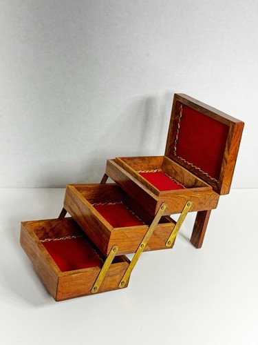 Handmade Wooden Carved Jewelry Box |3 Floor Contraption Storage With ...
