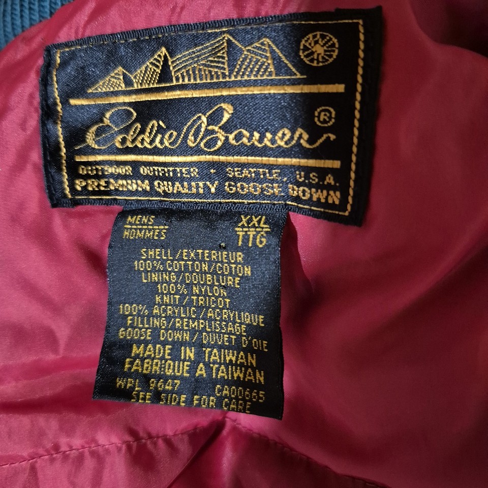 EDDIE BAUER Vintage Green/Blue and red Down Winter Jacket Size 2XL Coat ...
