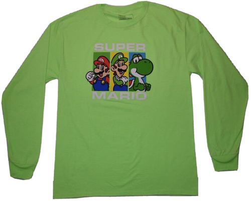 Super Mario Bros. Mens Mario, Luigi, Yoshi Lime Green Long Sleeve Shirt ...