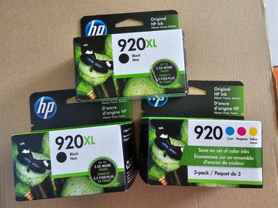 3 Inkjet Cartridges: 2 HP 920 XL Black and 1 HP 920 Color NEW Ink ...