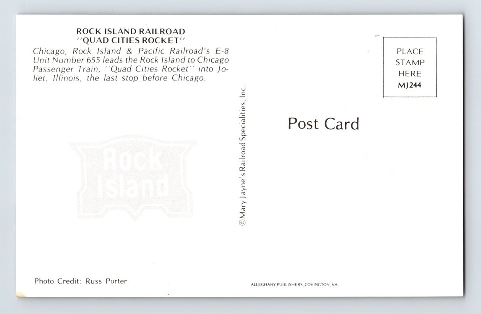 Postcard Rock Island Railroad Train Quad Cities Rocket 1980s Unposted ...