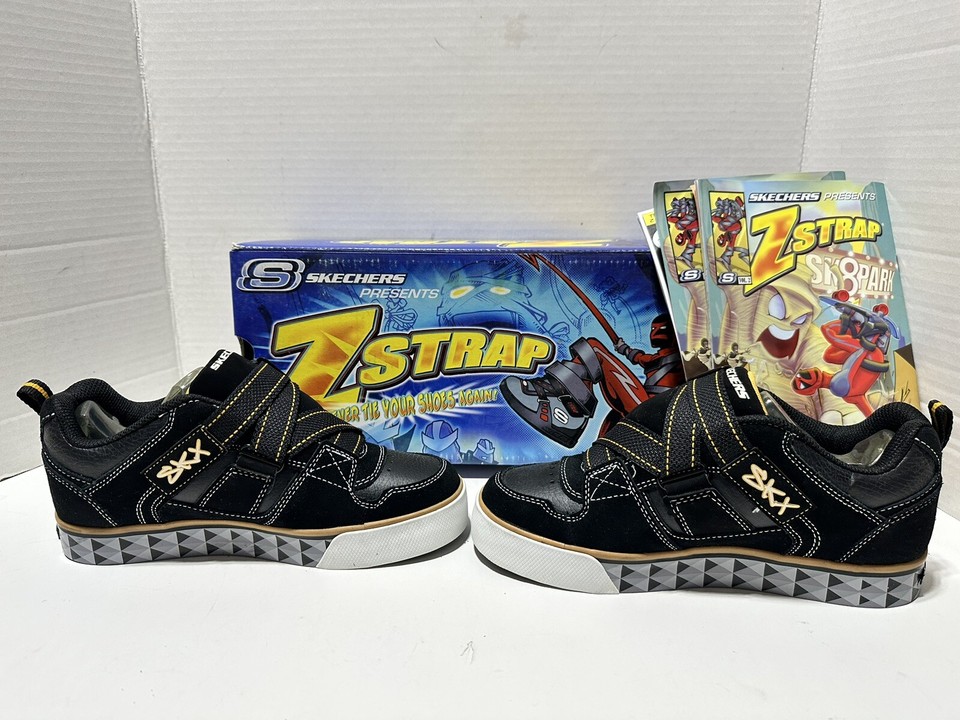 NEW Skechers Z Strap Boys US 2.5 Geometrics Black Gold White Shoes ...