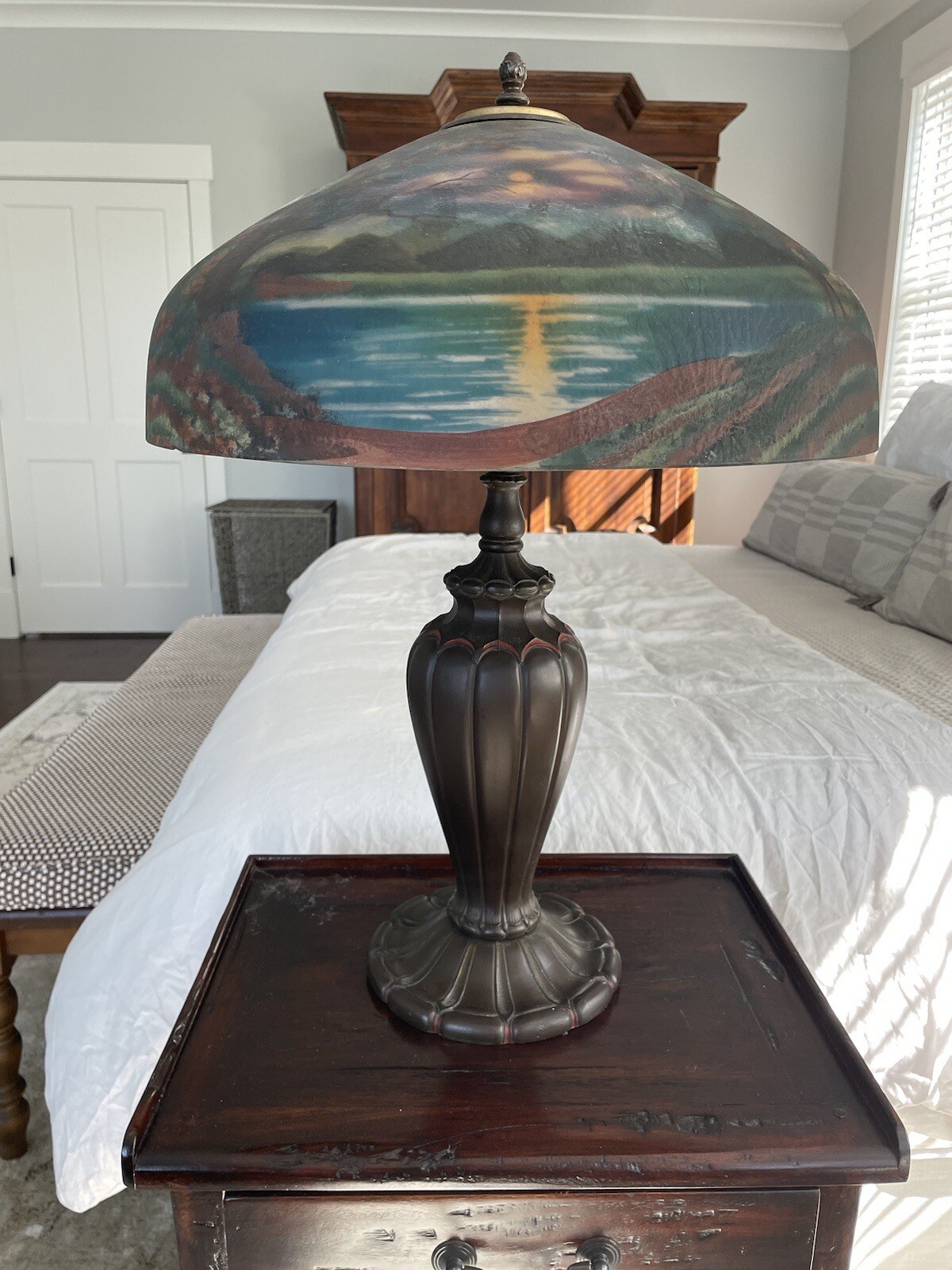ANTIQUE PITTSBURGH REVERSE PAINTED CHIPPED ICE LAMP SIGNED - Handel ...