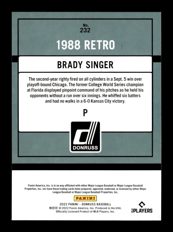 2022 Donruss Brady Singer #232 R88 | eBay