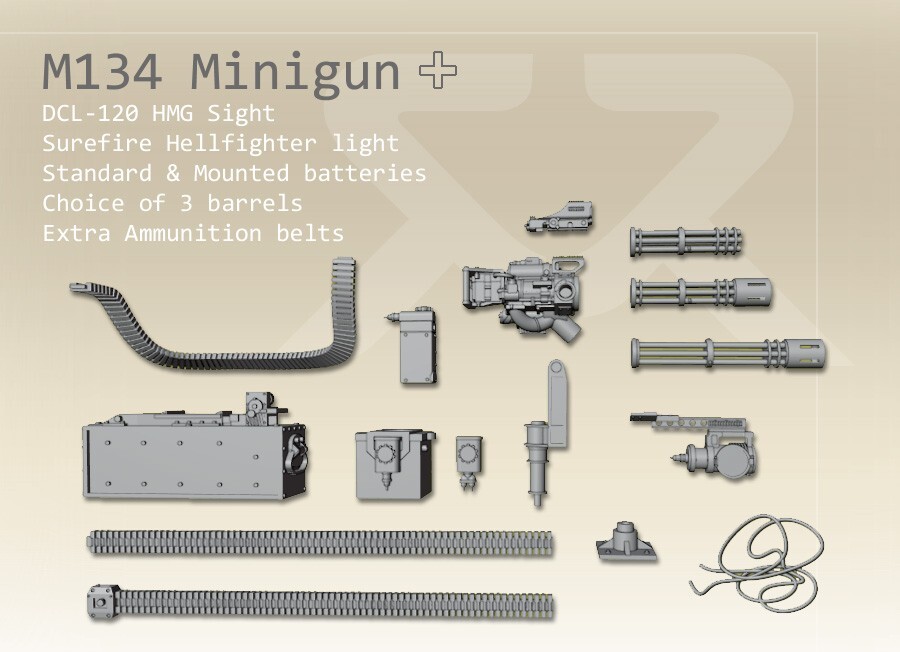 1/16 scale: M134 Minigun plus batteries and Surefire Hellfighter light ...
