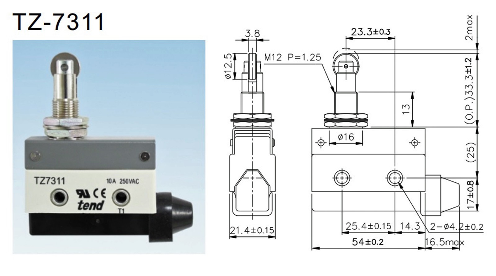1pc Limit Switch TZ-7311 TZ7311 54X41X22mm IP65 10A 250VAC UL CE Tend ...